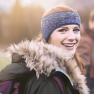 SAVITA 2 Pack Ear Warmers Headband Stretchy Ear Covers Sweatband Ski Winter Headband Earmuff Workout Headbands Moisture Wicking Thermal Sport Headbands for Women Man Girls (Gray and Dark Blue)