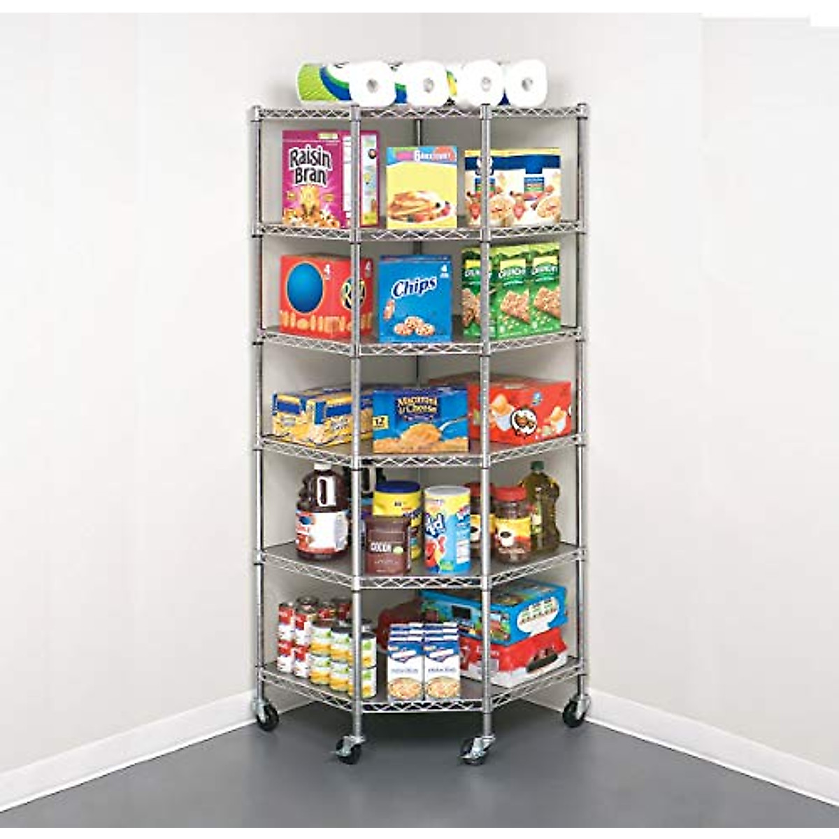 Seville Classics UltraDurable Commercial-Grade 6-Tier NSF-Certified Corner Steel Wire Shelving with Wheels, 28" W x 28" D x 72" H