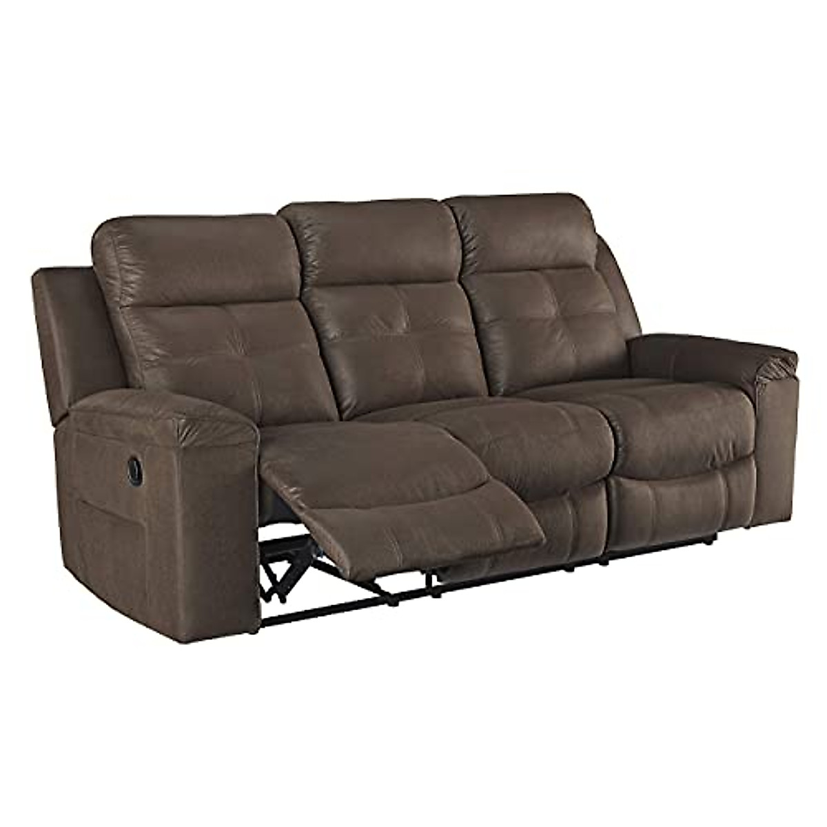Signature Design by Ashley Jesolo Modern Faux Leather Manual Pull Tab Double Reclining Sofa, Dark Brown