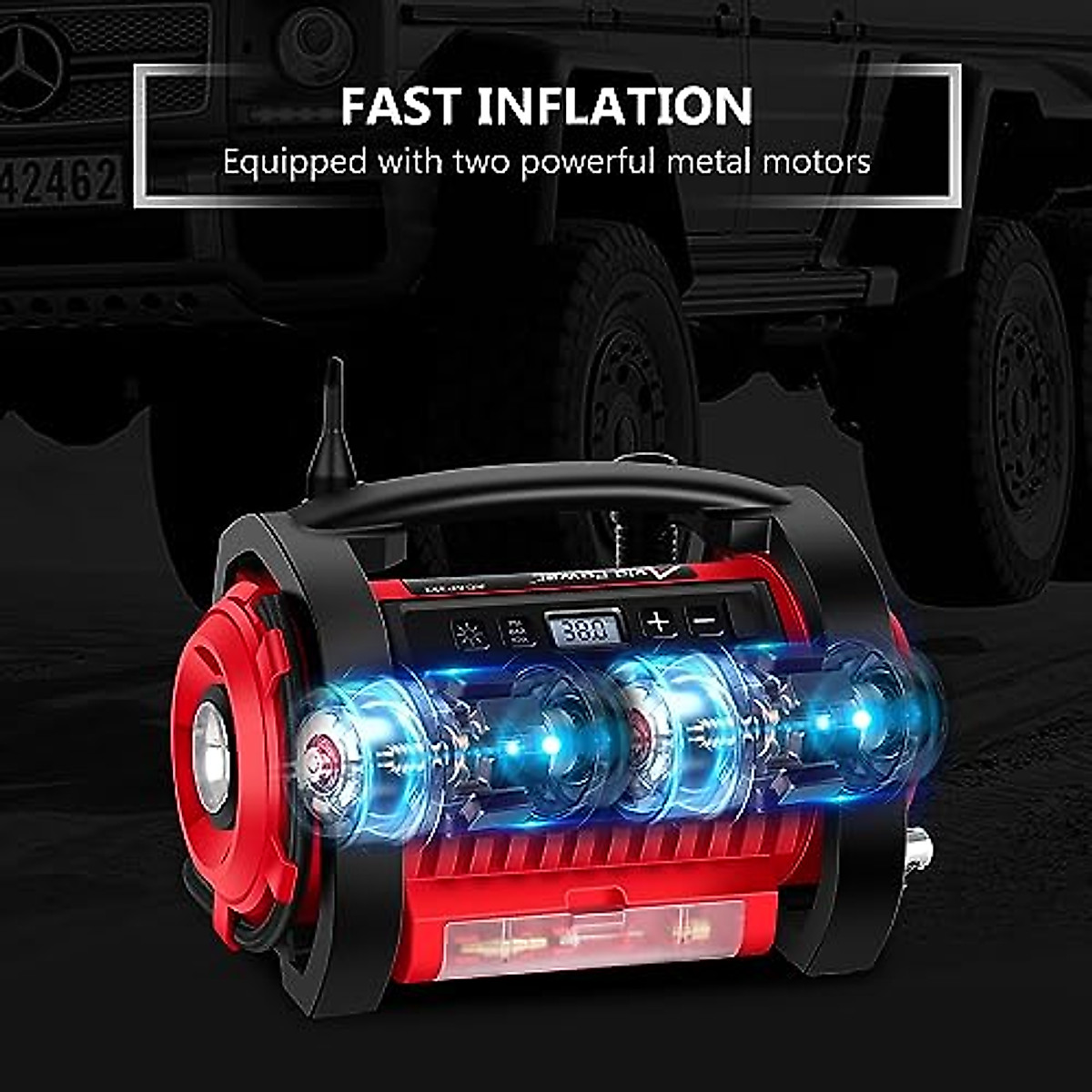 AVID POWER Tire Inflator Portable Air Compressor, 12V DC / 120V AC Car Tire Pump, Air Mattress Pump with Inflation and Deflation Modes, Dual Powerful Motors, Digital Pressure Gauge
