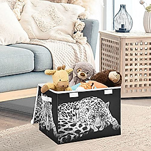 Kigai Leopard Cheetah Black Storage Basket with Lid Collapsible Storage Bin Fabric Box Closet Organizer for Home Bedroom Office 1 Pack