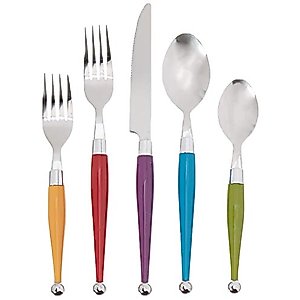 Gibson Art Deco Green Blue Red Yellow 20 Piece Flatware Silverware Set