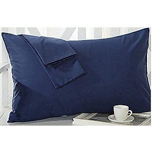 Toddler Travel Pillow Cases 12x16 Set of 2 Piece Zipper Closure 500 Thread Count 100% Egyptian Cotton Travel Pillow Covers, 12 x 16, Navy Blue Solid