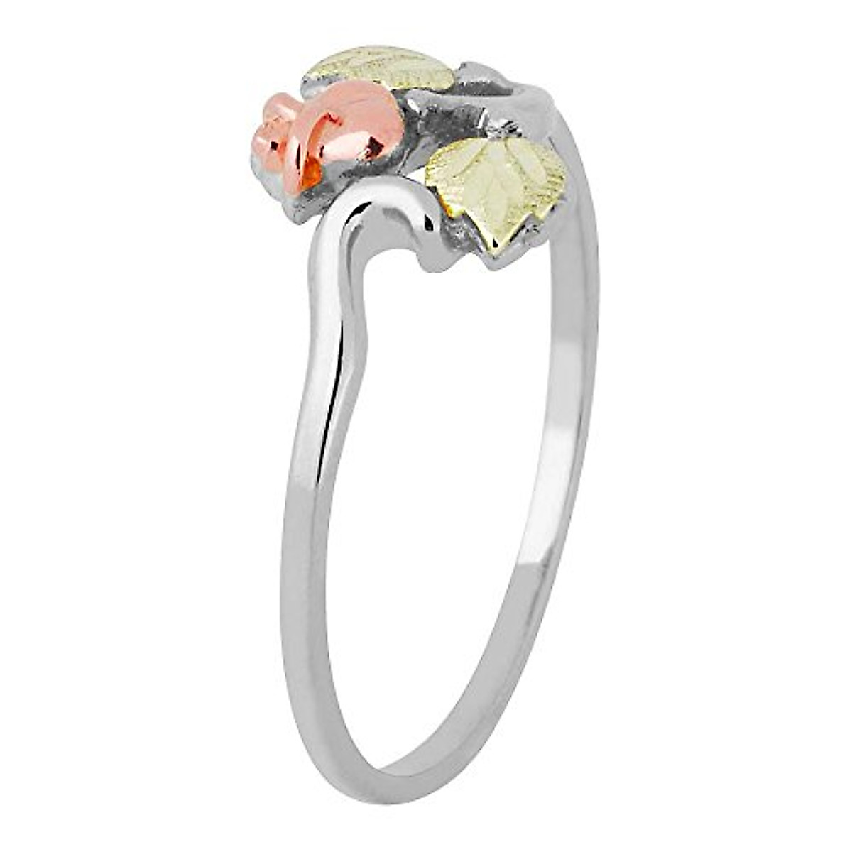 Slim-Profile Rose Ring, Sterling Silver, 12k Green and Rose Gold Black Hills Gold Motif, Size 9