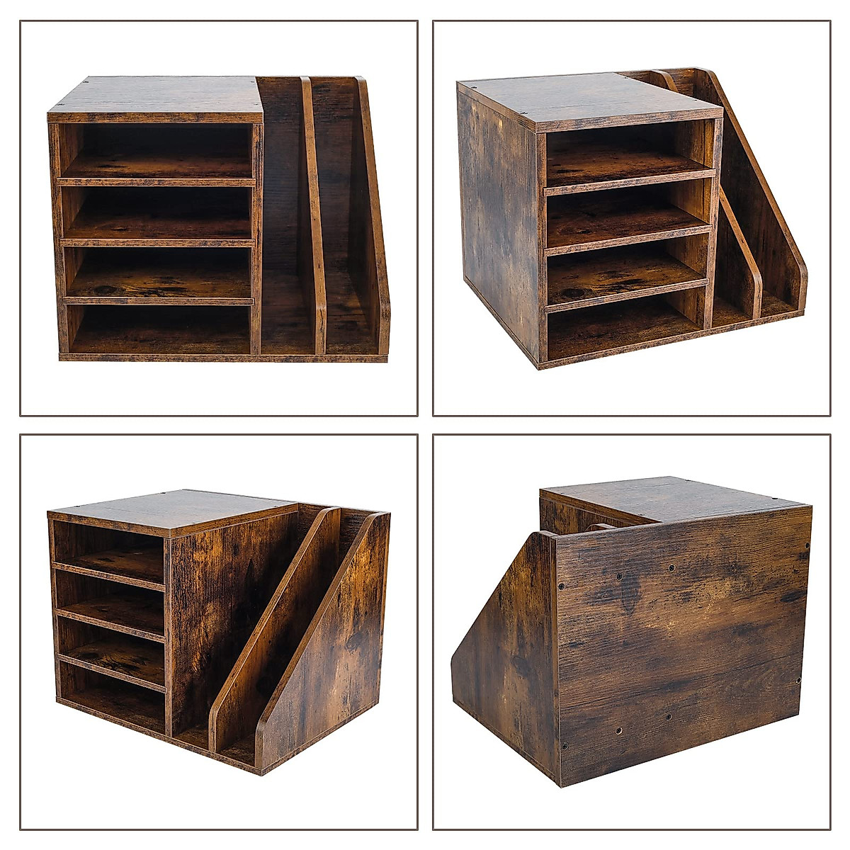 PAG Wood Desktop File Holder Organizer Mail Sorter for File Folders, Mails, Envelopes, Mailing Supplies or Magazines, Brown