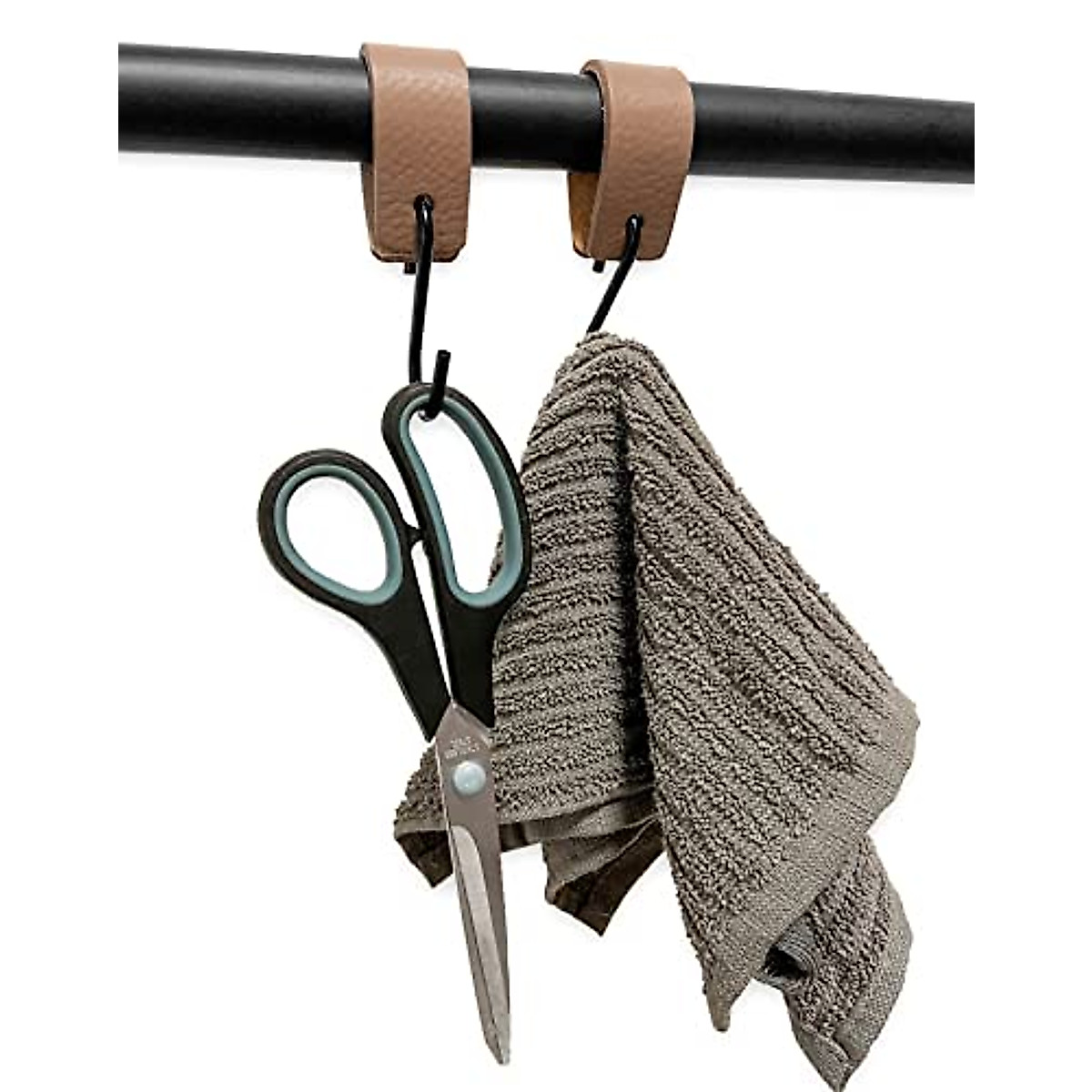 Brute Strength - Multifunctional Leather S-Hooks - Taupe - 6 Pieces - S Shaped Hooks - Coat Hook - Leather Hooks - Leather s Hooks - Black s Hooks - Kitchen Hooks
