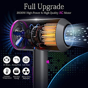 Fezax Ionic Hair Dryer 2000W Salon Performance AC Motor Styling Tool / Hair Dryer Professional Blow Dryer Negative Ion Fast Drying for Hair Care 3 Heating / 2 Speed / Cold, for Home Travel Hotel