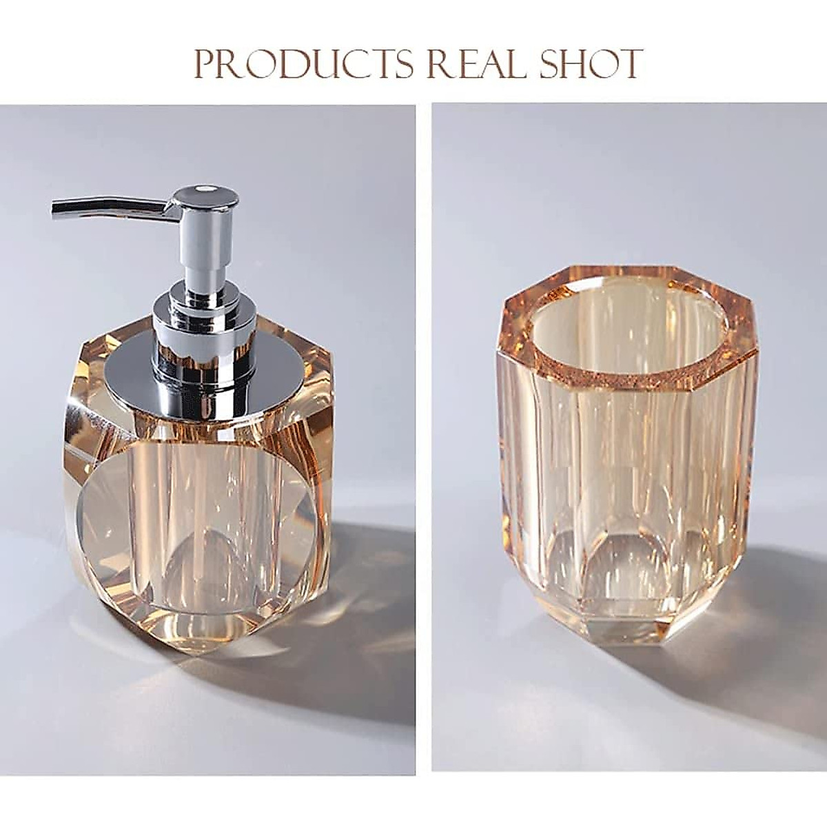 Diamond Design Soap Dispenser,Crystal Luxury Bathroom Accessories Set for Bathroom Decor-Lotion Bottle,Tumbler,Soap Dish,Tray