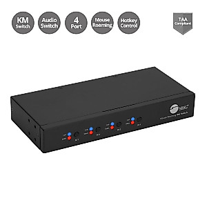 SIIG 4-Port Quad Computers Keyboard and Mouse Roaming Control Switch with USB 2.0 Hub, KM Switch, Support Windows, Mac and Linux Switch Button, Hotkeys,TAA Compliant (JU-SW4311-S1)