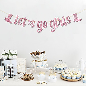 RoadSea Let's Go Girls Banner - Cowgirl Birthday Party Garland Supplies - Western Mexican Wedding - Bachelorette Party Decorations - Pink Glitter