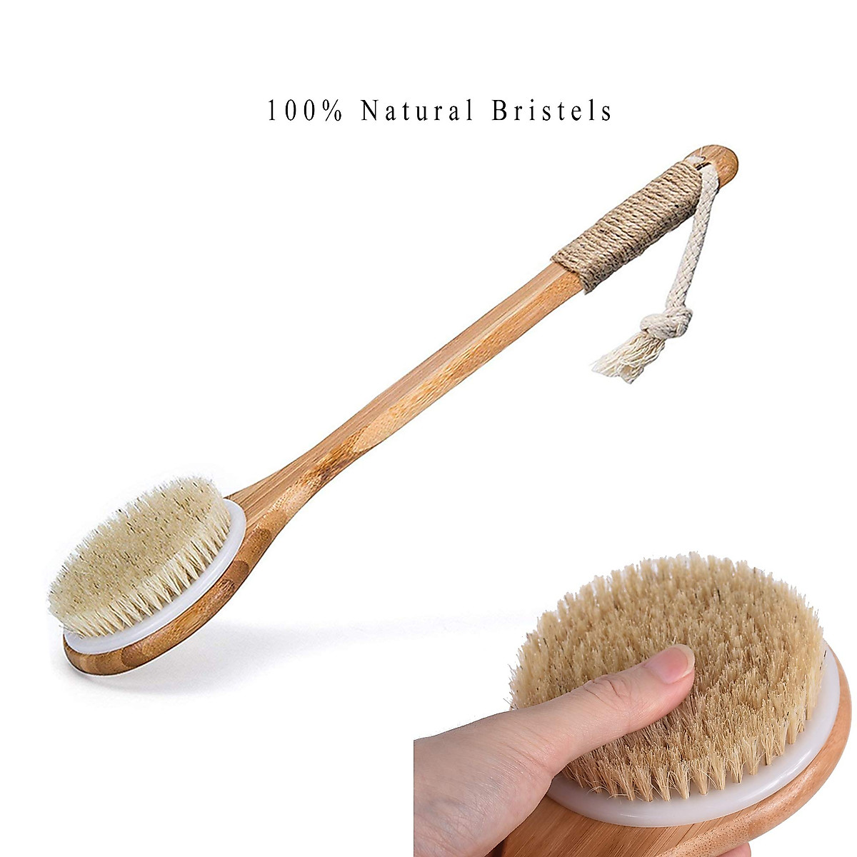 Chikoni Dry Bath Body Brush Back Scrubber with Anti-Slip Long Wooden Handle, Natural Bristles Body Massager, Perfect for Exfoliating, Detox and Cellulite, Blood Circulation, Good for Health