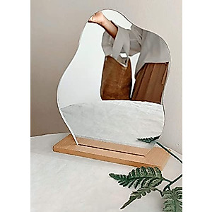 G.Dori Irregular Aesthetic Vanity Mirror Frameless, Decorative Desk Tabletop Acrylic Mirrors with Wooden Stand for Living Room, Bedroom, Office and Minimal Spaces Home Decor - Cloud Shape