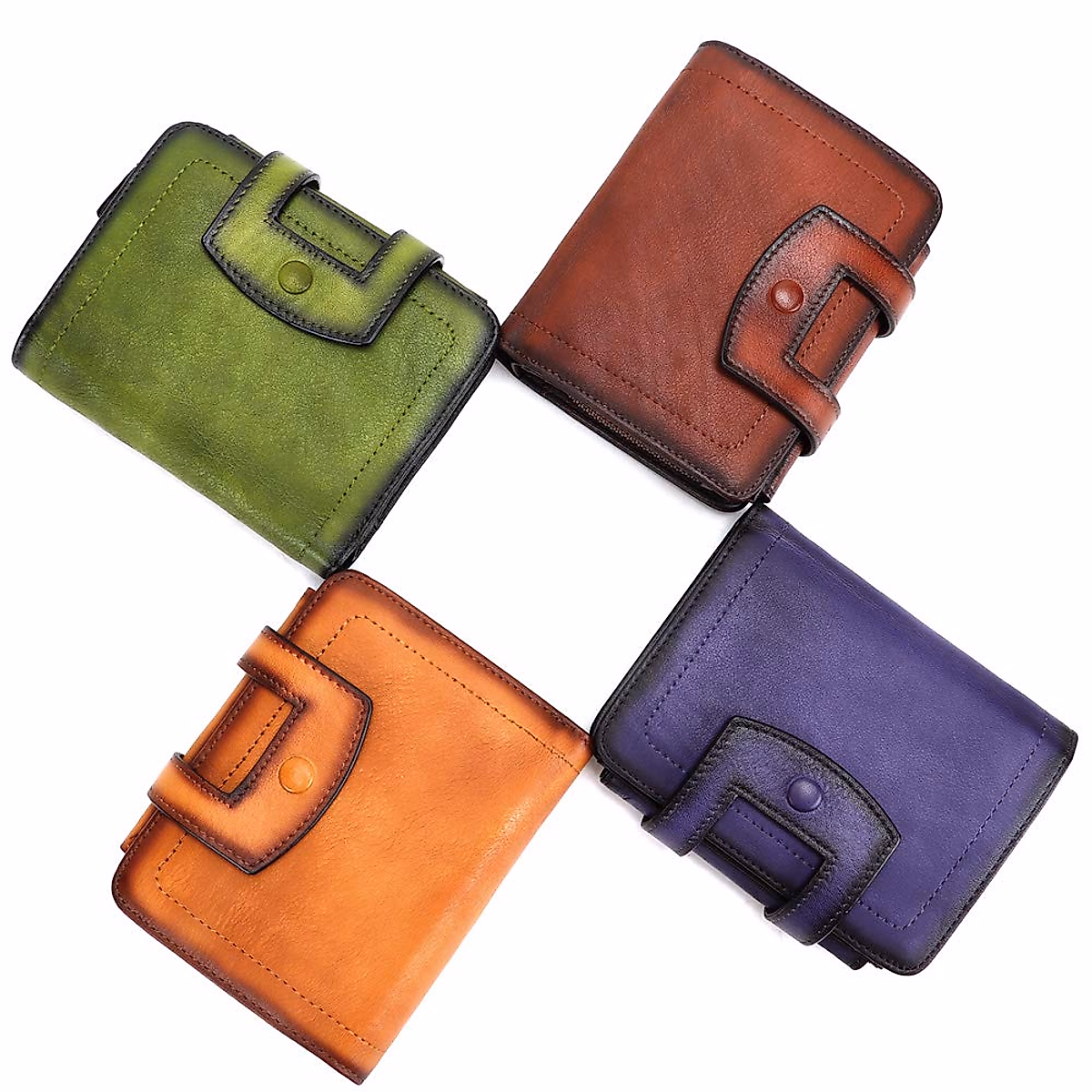 Genuine Leather Short Wallets for Women RFID Blocking Vintage Handmade Soft Purse Small Clutch Money Clip (Coffee)