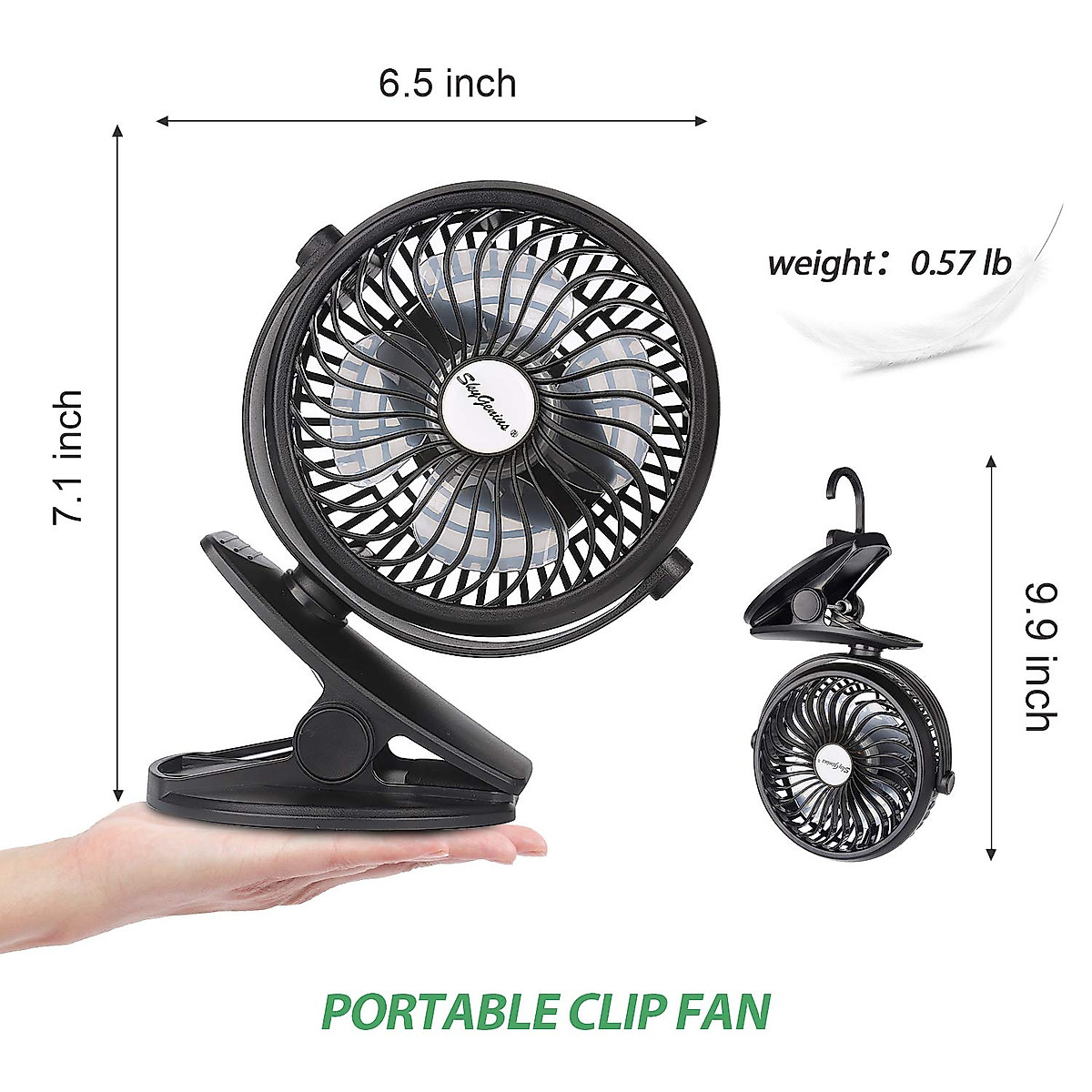 SkyGenius Battery Operated Clip on Stroller Fan, Portable Mini Desk Fan Rechargeable(Black)…
