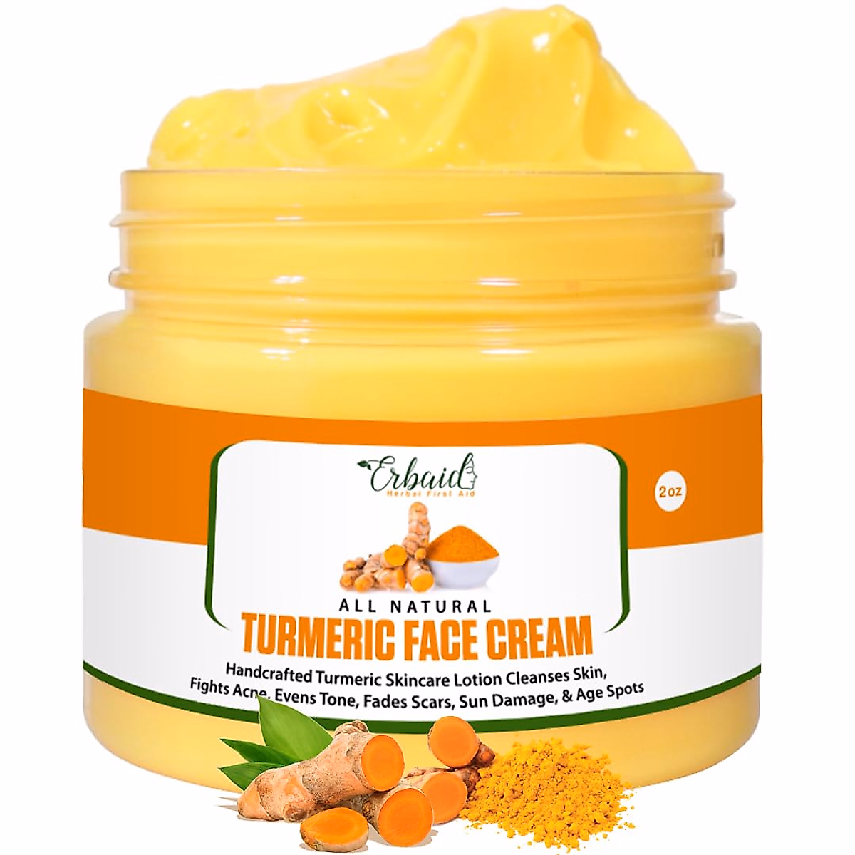 Turmeric Face Cream for Face & Body - All Natural Turmeric Skin Brightening Lotion - Turmeric Cleanses Skin, Fights Acne, Evens Tone, Fades Scars, Sun Damage, & Age Spots - Handcrafted Made in USA