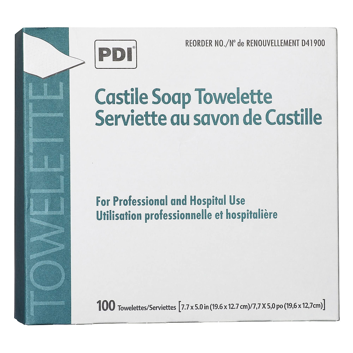 PDI Castile Soap Towelette - Premoistened Facial Cleansing Wipe with Coconut Oil, Great for Travel - Individual Packet, 7.7 in. x 5in., 100 Count, 1 Pack