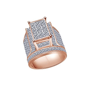 AFFY Round White Cubic Zirconia Engagement Wedding Band Ring in 10k Solid Rose Gold (2.00 cttw) Ring Size-11.5