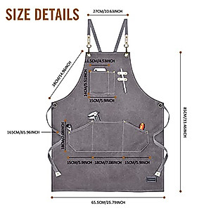 SHAWNTOO Chef Aprons for Men Women with Large Pockets, Cotton Canvas Cross Back Heavy Duty Adjustable Work Apron,Kitchen Cooking M-XXL