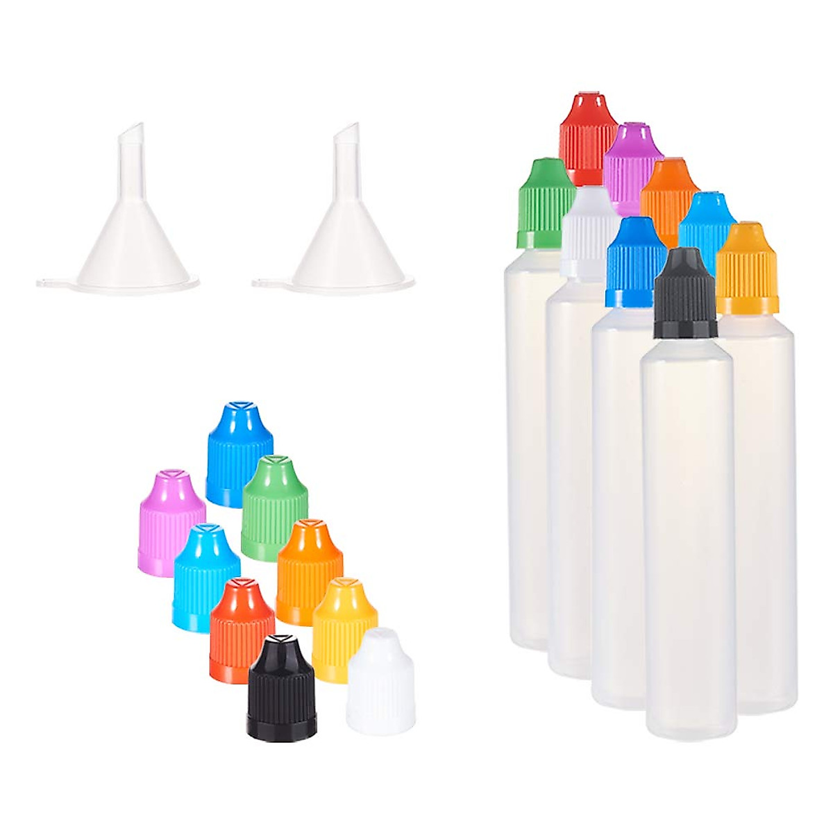 BENECREAT 18 Pack 2oz/60ml Plastic Squeeze Dropper Bottle Thin Tip Bottle with Childproof Caps, 4 Funnel and 2 Dropper for Glue DIY Craft