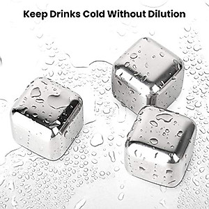 Whiskey Stones Gifts Set, Kollea 6 Pack Stainless Steel Whiskey Chilling Rocks, Reusable Metal Ice Cubes for Drinks Whiskey, Mens Stocking Stuffers for Christmas