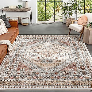 zesthome 5x7 Area Rugs - Ultra-Thin Washble Area Rug, Stain Resistant Rugs for Living Room Bedroom, Vintage Home Decor Persian Boho Rug (Orange,5'x7')