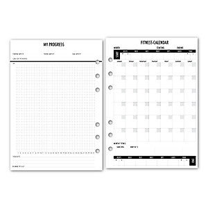 A5 Fitness Calendar Refill Insert, 5.83″ x 8.27″, Fits 6-Rings Binders - Filofax, LV GM, Moterm, Choice of Quantity