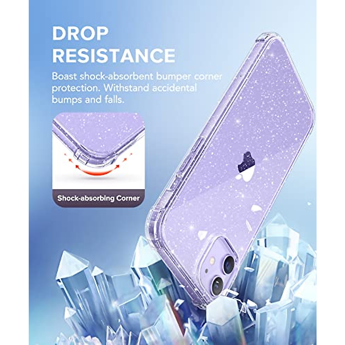 BERFY for iPhone 12 Case and iPhone 12 Pro Case Glitter, with 2X Screen Protector & 2X Camera Protector, [Non-Yellowing] Sparkly Crystal Shockproof Bumper Phone Case for Women Girls 6.1",Glitter Clear