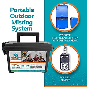 EXTREMEMIST Portable Misting System - 4 Mist Nozzles | Easy to Setup | 16 ft. Mist Line for Outdoor Patios, Golf Carts, Greenhouses, Canopy, Decks & More