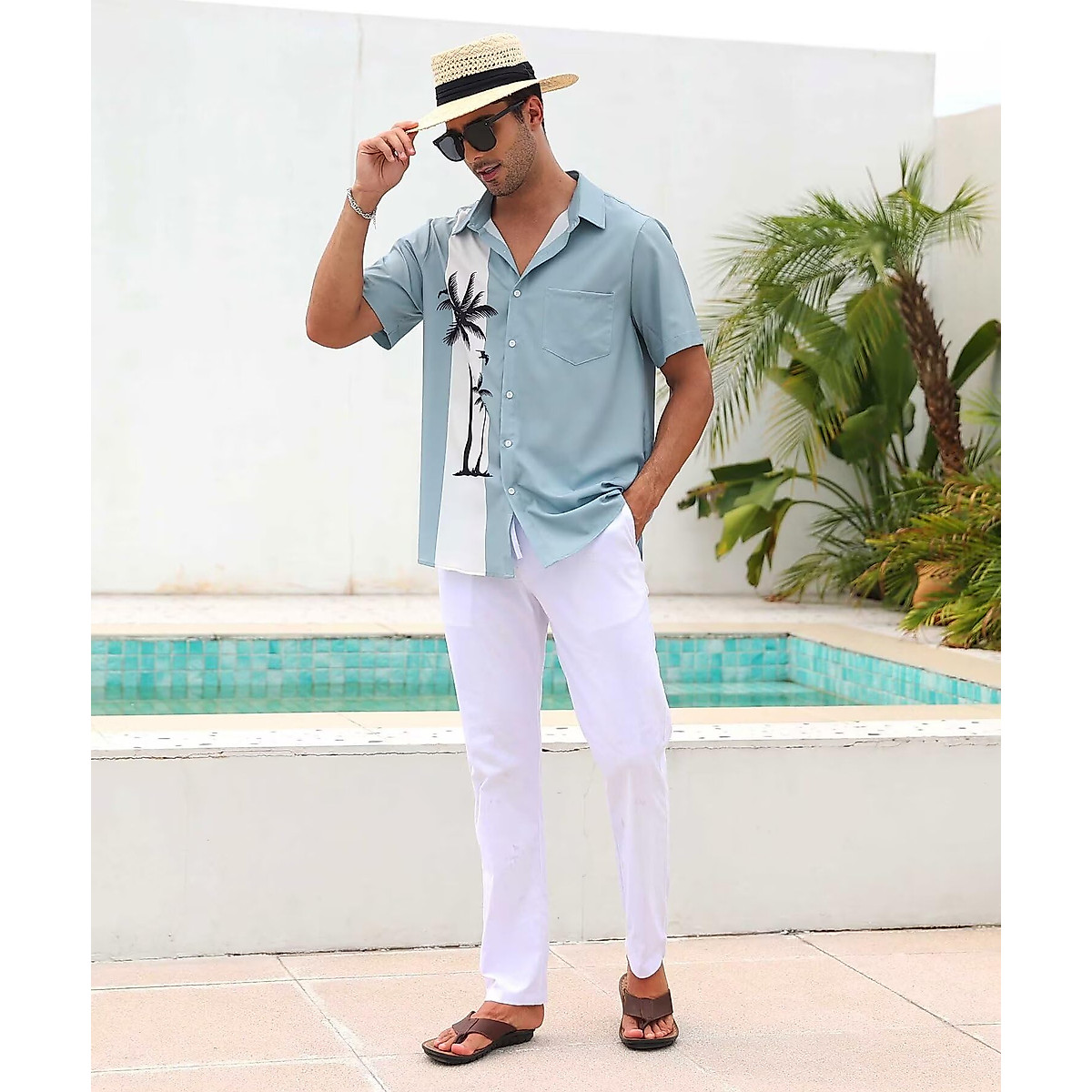 Men's Short Sleeve Button Up Hawaiian Shirt 1950s Vintage Bowling Shirts