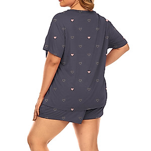 Beocut Plus Size Pajamas Womens Pajama Sets Shorts Summer Short Sleeve Pjs Cute Print Pj Sleepwear Heart 2X