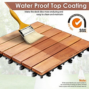 PrimeZone 27 PCS Solid Acacia Wood Interlocking Patio Deck Tiles - 12" x 12" Indoor Outdoor Waterproof Flooring Tiles for Balcony, Backyard, Garden & Poolside, All Weather Use, Natural Wood