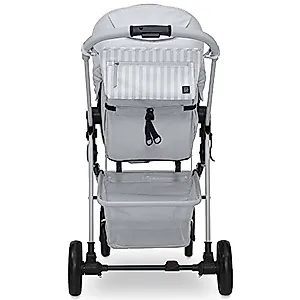 GAP babyGap 2-in-1 Carriage Stroller - Car Seat Compatible - Easy One-Handed Fold - Lightweight Stoller with Oversized Canopy & Reclining Seat - Made with Sustainable Materials, Grey Stripes