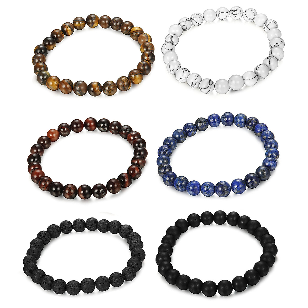 FUNRUN JEWELRY 6PCS Bead Bracelets for Men Women Natural Stone Mala Bracelet (A: 6 PCS Style1)