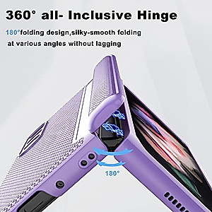 Fold 3 Case with Hinge Protection & Screen Protector, Triangular Anti-Skid Texture Design, Slim Fit Lightweight Protective Cover Supports Wireless Charging for Samsung Galaxy Z Fold 3 5G (Purple)