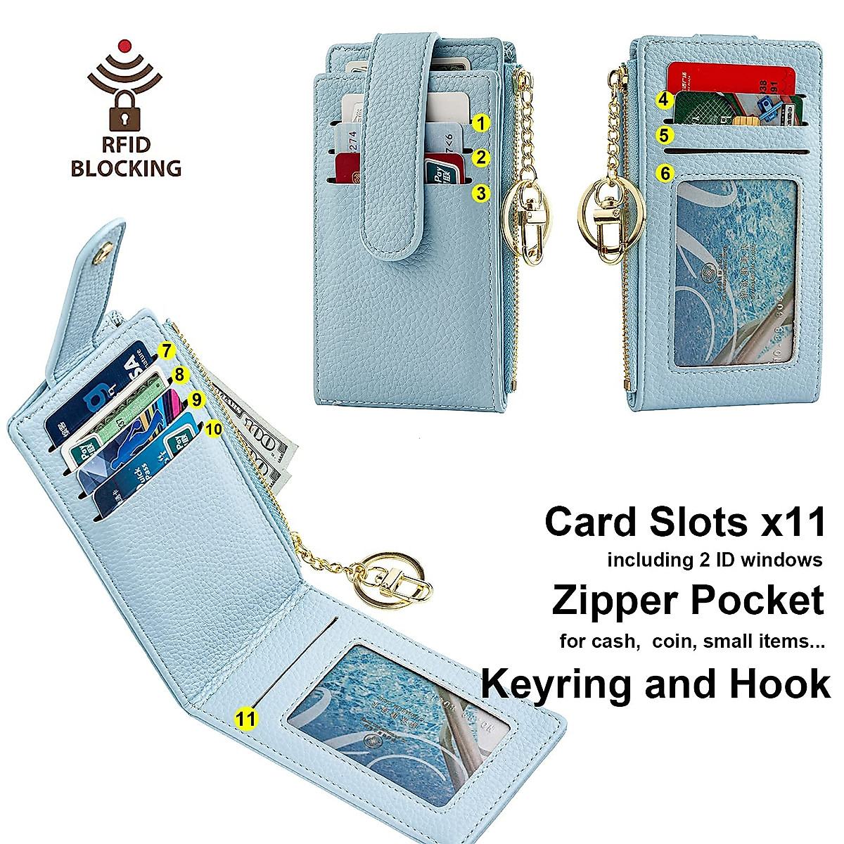 SUMGOGO Womens Small Wallet for Woman Slim Bifold Zipper Card Case Wallets Bling Coin Purse (A-Burgundy)