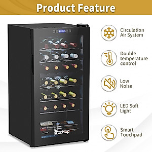 Winado 28-Bottle Dual Zone Compressor Wine Cooler, Freestanding Compact Mini Wine Fridge with Adjustable Temperature, Digital Control & Removable Shelves for Wine Storage