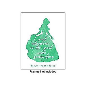 Quotes Posters - 8x10 Princess Wall Art Room Decorations - Home Decor Set for Girl Bedroom, Nursery - Cute Girly Gift for Rapunzel, Cinderella, Snow White, Ariel, Belle and World Fan print