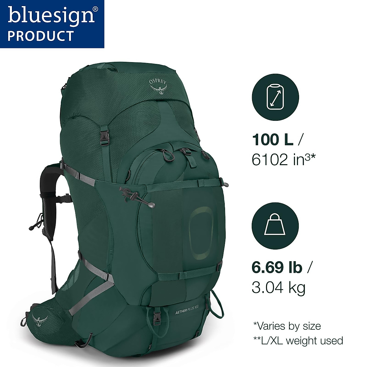 Osprey Aether Plus 100L Men's Backpacking Backpack, Black, S/M