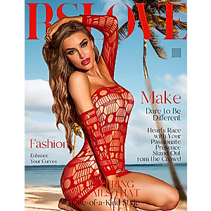 RSLOVE Womens Fishnet Lingerie Babydoll Bodysuit Sexy Chemise Dress Exotic Beach Cover Up Red