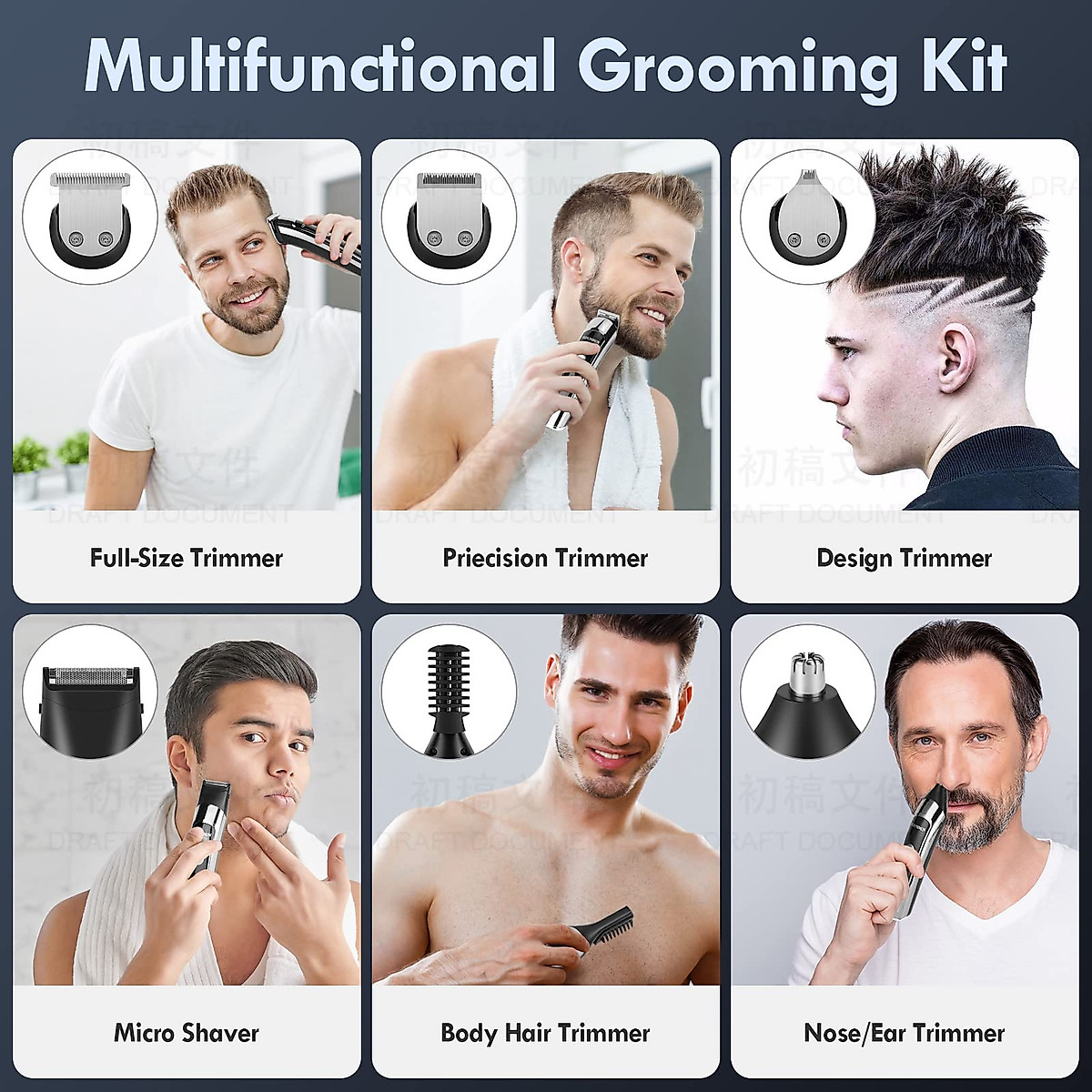 GDUNDUN Grooming Kit for Men, Cordless IPX7 Waterproof Beard Hair Nose and Body Electric Trimmer for Men, All-in-1 Trimmer for Men with USB Charging LED Power Display, Gift for Men Husband Father