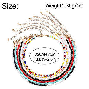 ACEDRE Boho Layered Beaded Necklaces Colorful Beads Choker Necklace Handmade Cute Chokers Set Beach Adjustable Neck Jewelry for Women(7PCS)