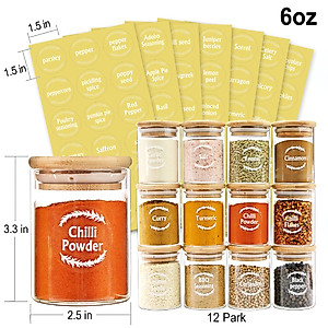 Urban Green Glass Spice Jars with Bamboo Lids - Set of 12 with Labels and Airtight Lids - For Herbs, Spices, and Dry Food Storage