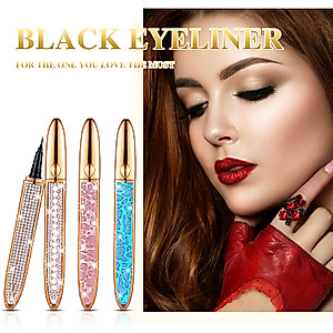 4 Pieces Diamond Self-Adhesive Eyeliner Diamond Eyeliner Liquid Eyeliner 2 in 1 Eye Liner Pen Glitter Eyeliner No Glue, No Magnetic, Waterproof for Women Girls Eye Makeup, False Eyelashes