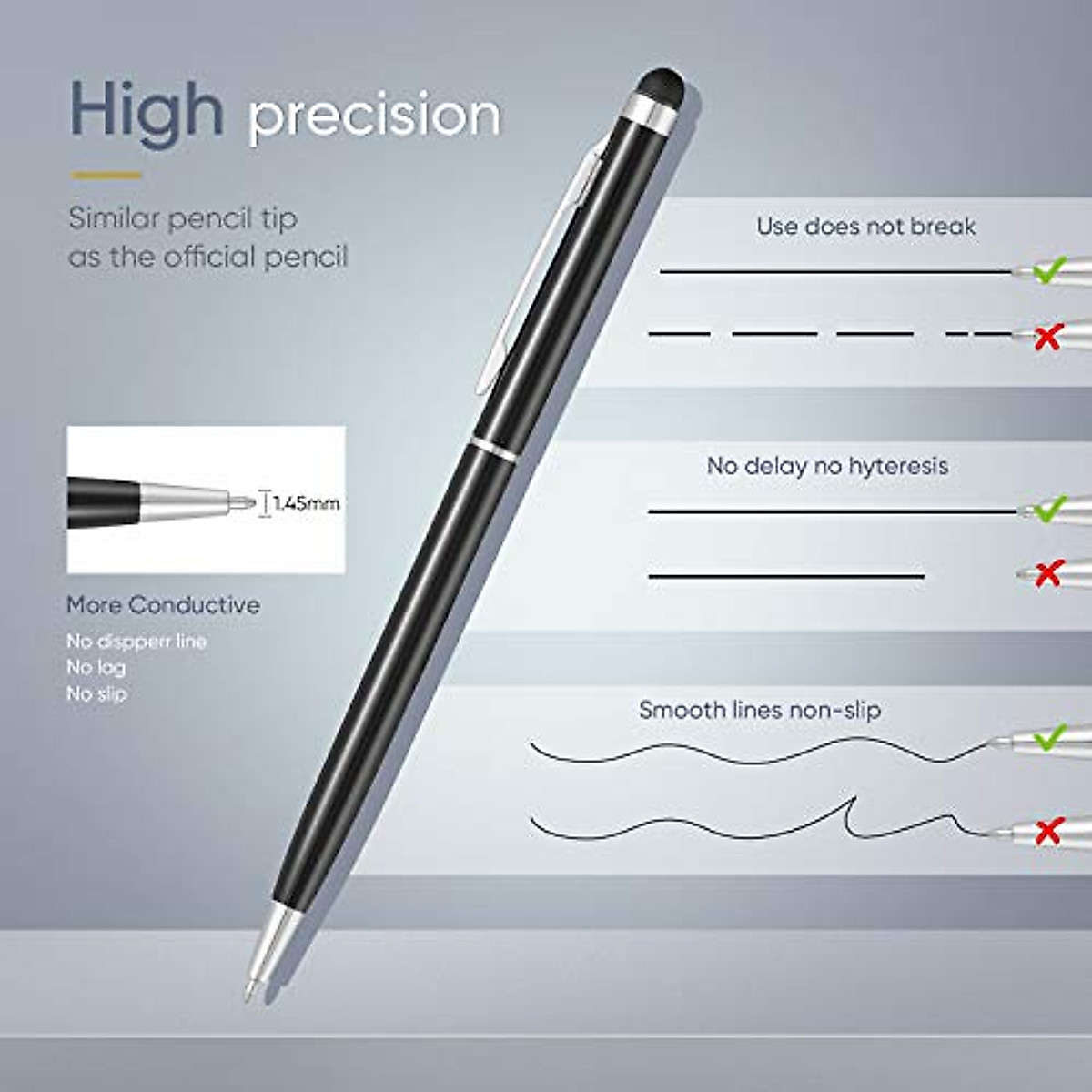 ORIbox Stylus Pen Ballpoint Pen,12pcs Universal 2 in 1 Capacitive Stylus Ballpoint Pen for iPad, iPhone, Samsung, HTC, Fire tablet, Tablet, All Capacitive Touch Screen Device(6 Black,6 Sliver)