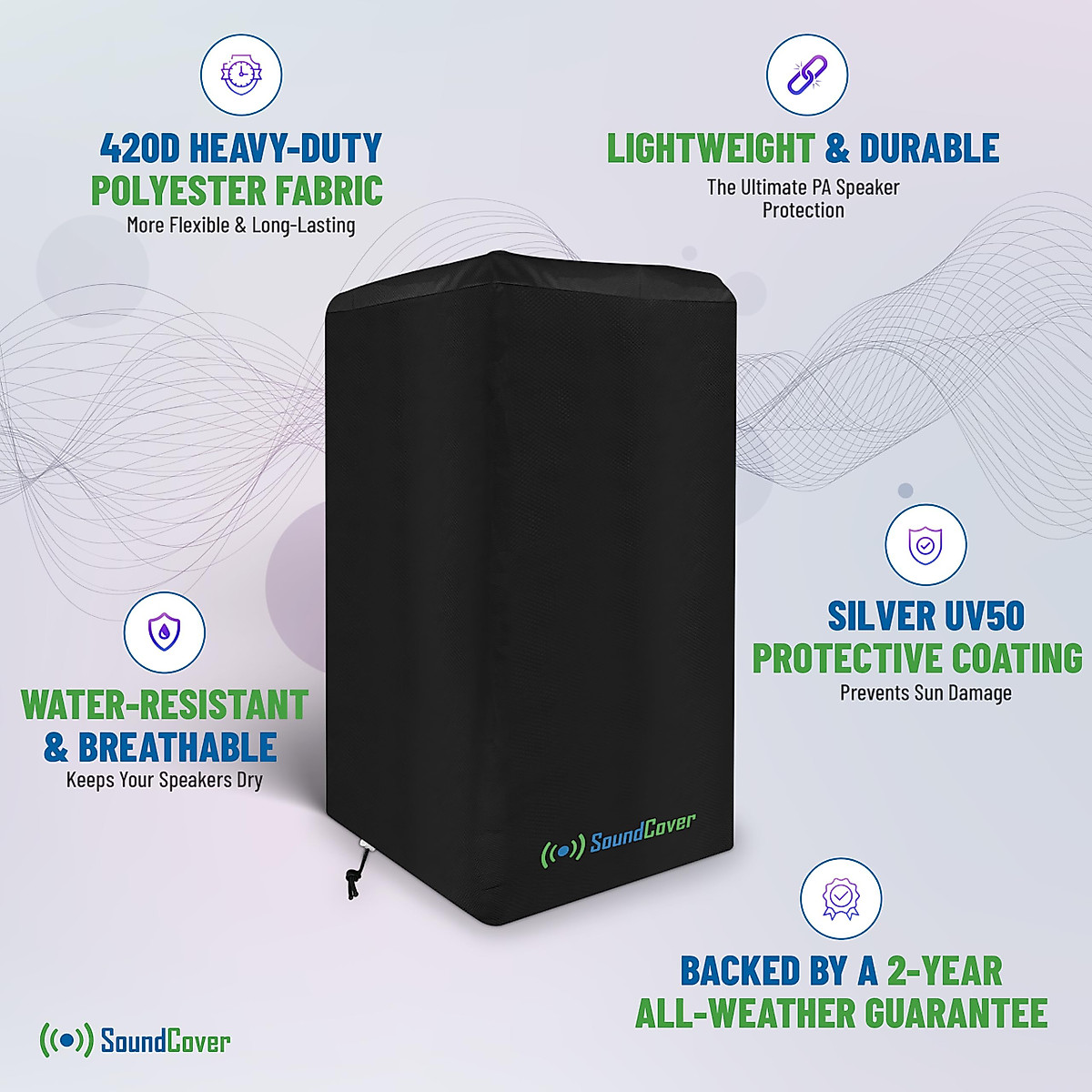 12-Inch PA/DJ Speaker Cover – Black 420D Polyester with Silver UV50 Coating – Water-Resistant, Protective Bag for Stand-Mounted Powered Speakers – Lightweight, Open-Bottom Design (Single Cover)