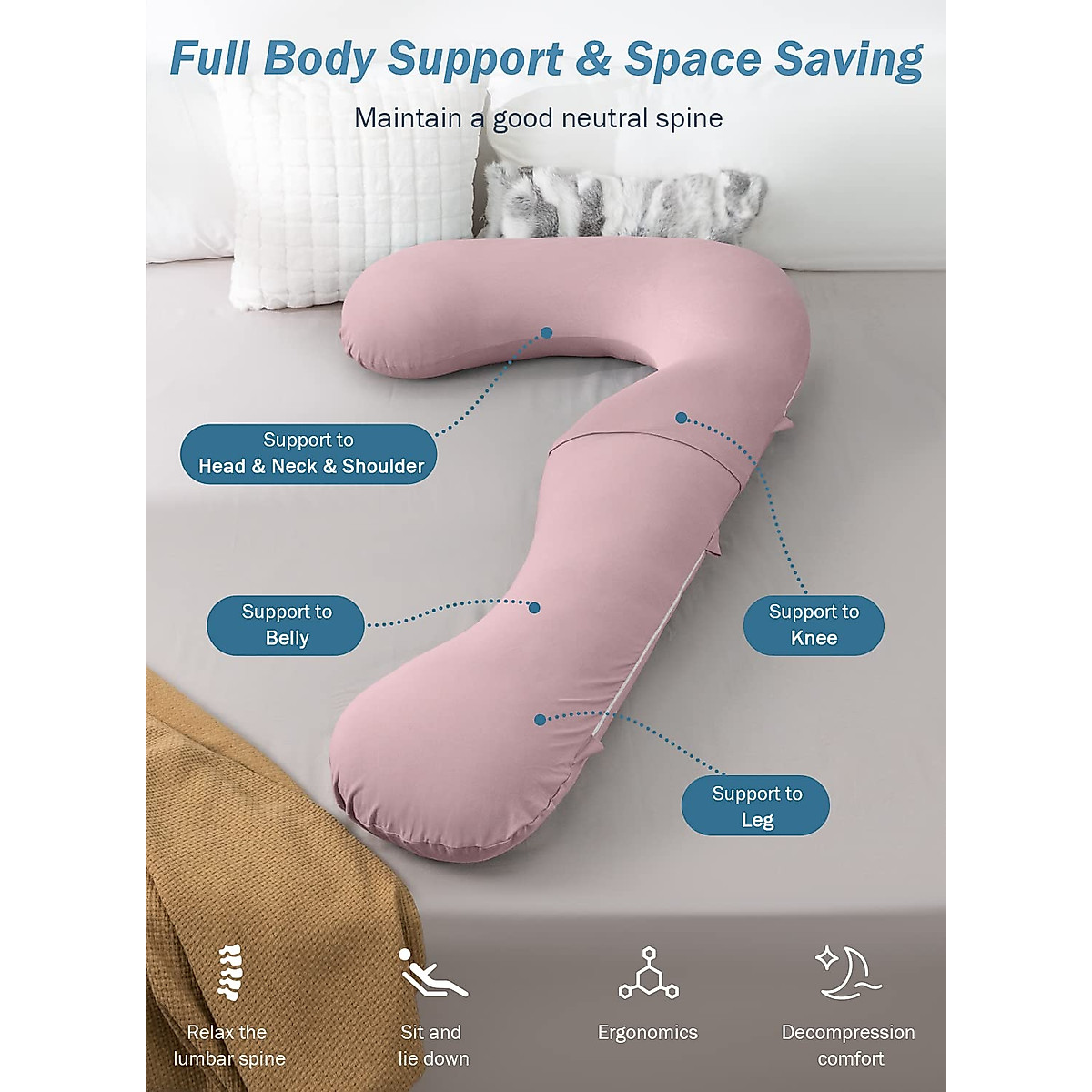 INSEN Pregnancy Pillow for Sleeping,Maternity Body Pillow for Pregnancy Women,Pregnancy Support Pillow for Back, Hip Pain,Grey