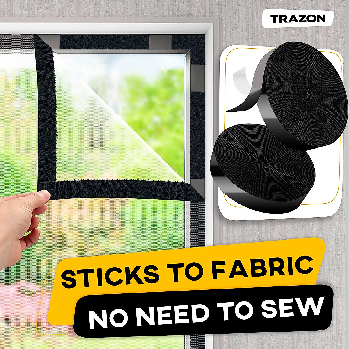 Hook and Loop Tape Roll with Heavy Duty Adhesive Industrial Strength Easy to Cut, Strong Hook and Loop Strips with Sticky Back, Black 1 Inch x 30 Feet