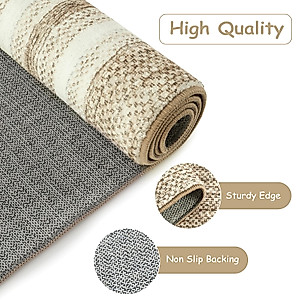 Sungea Bordered Indoor Door Mat 2x3,Non-Slip Machine Washable Entryway Rug,Low-Pile Faux Wool Super Soft Front Door Rug,Foldable Area Rugs for Bathroom Stair(Tan)