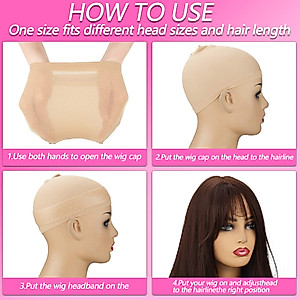 Chuangdi 4 Pieces Silicone Wig Grip Band and Stretchy Nylon Wig Caps for women, Non Slip Silicone Headband for Wigs with 2 Brush for Women Sport Yoga
