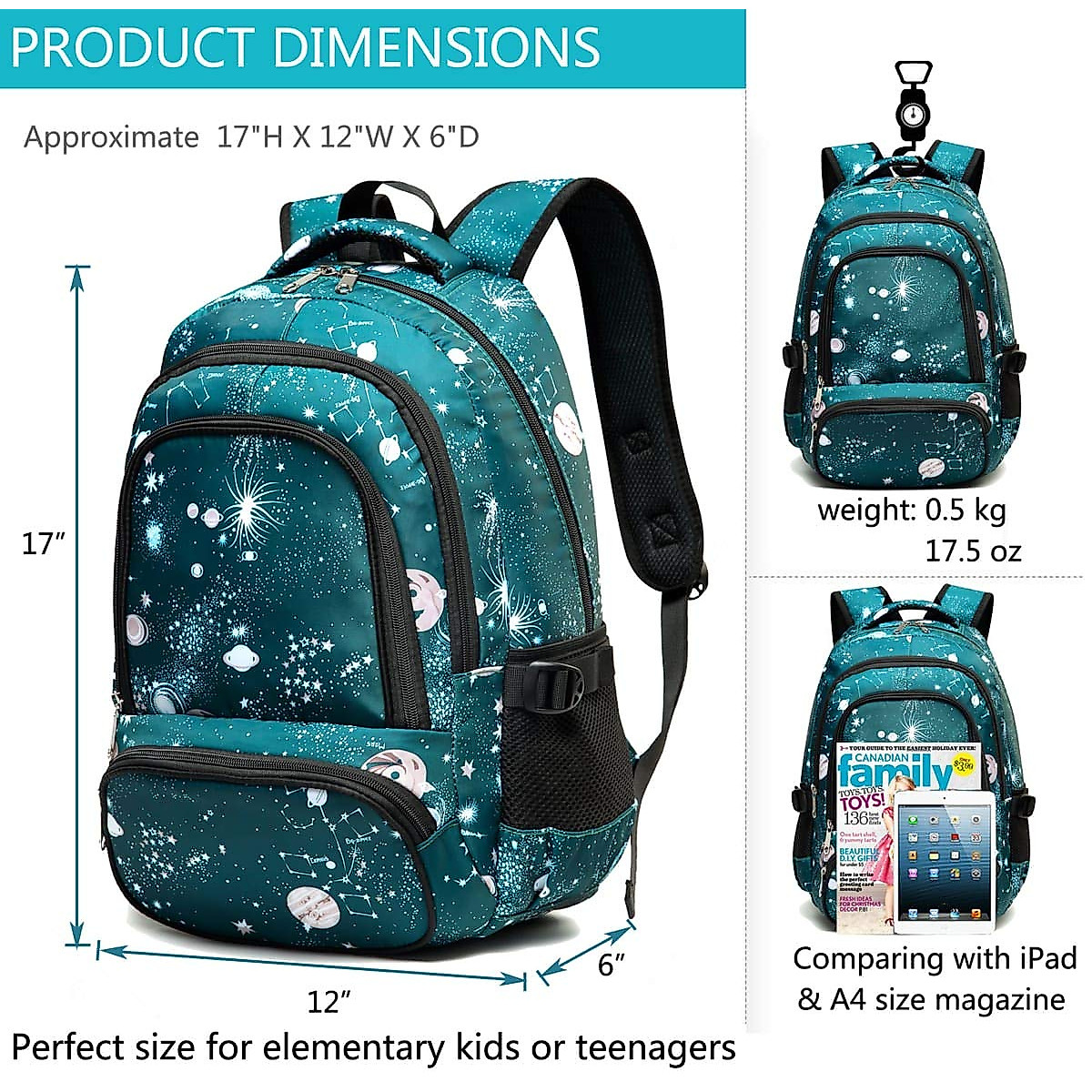 BLUEFAIRY Kids Backpack for Teenage Girls Elementary School Bags Middle High School Teal Bookbags Teenagers (Cyan)